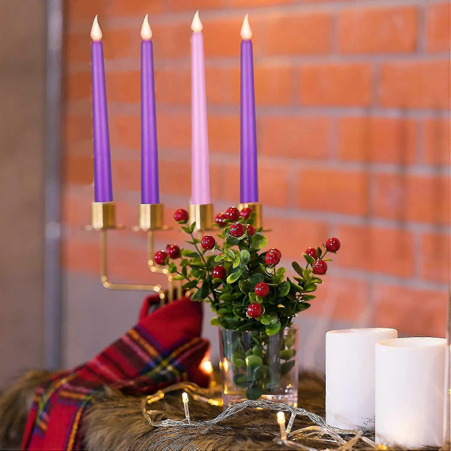 Wabjtam 4 Pieces Led Flameless Advent Candle Set Purple And Pink Advent ...