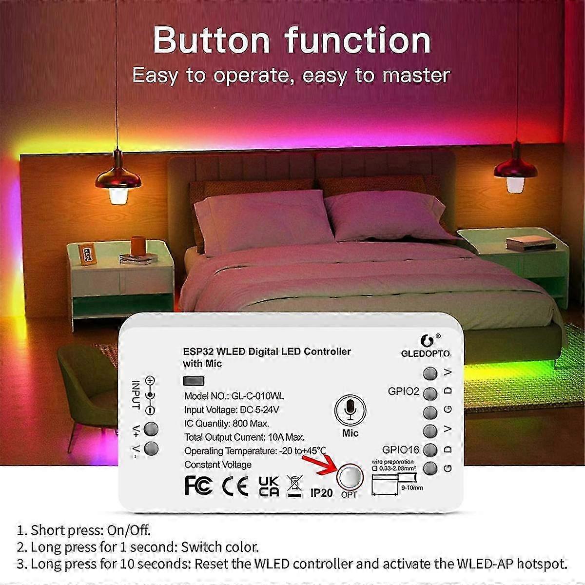 Esp32 Wled Led Controller With Mic Microphone Uart Download Dynamic ...