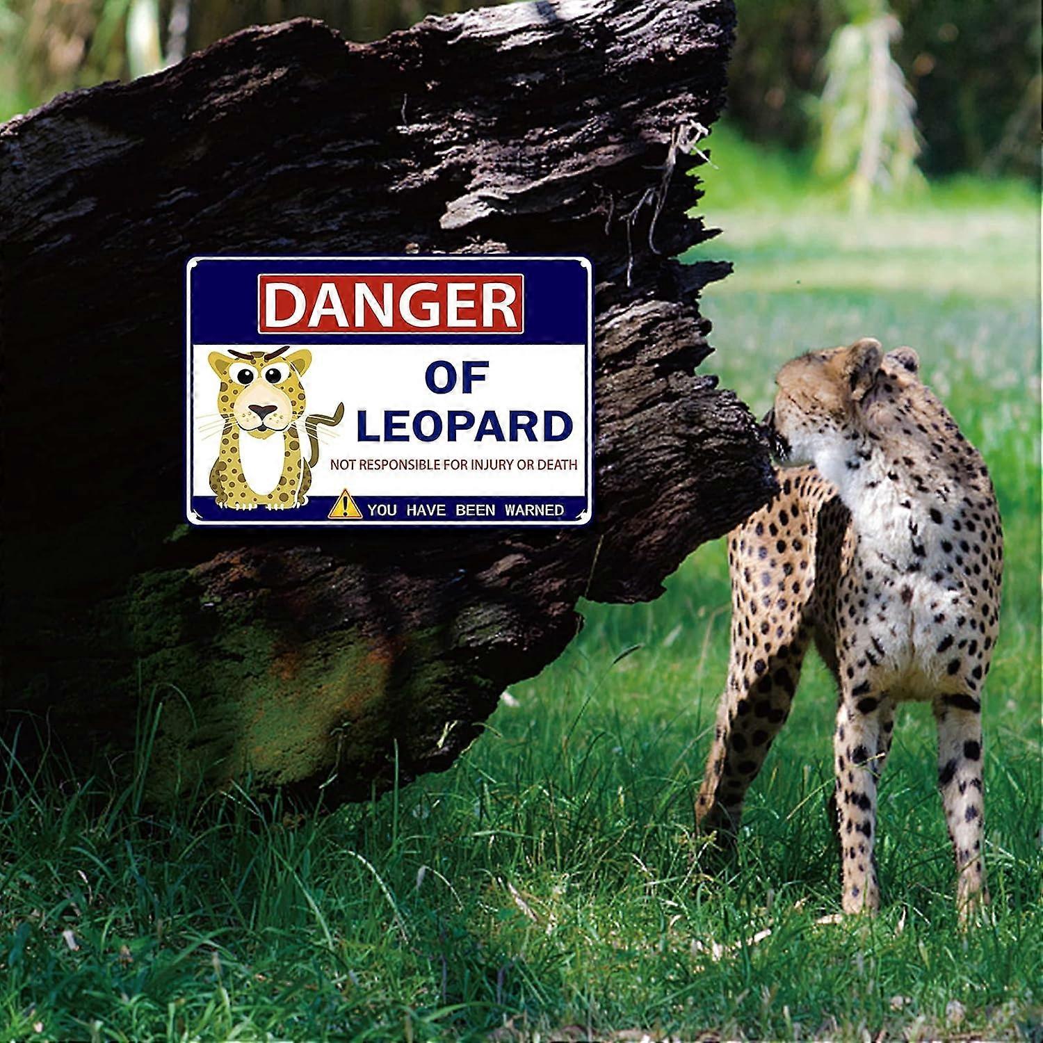 Warning Sign Funny Metal Tin Signs Leopard Danger Beware Banner Vintage ...