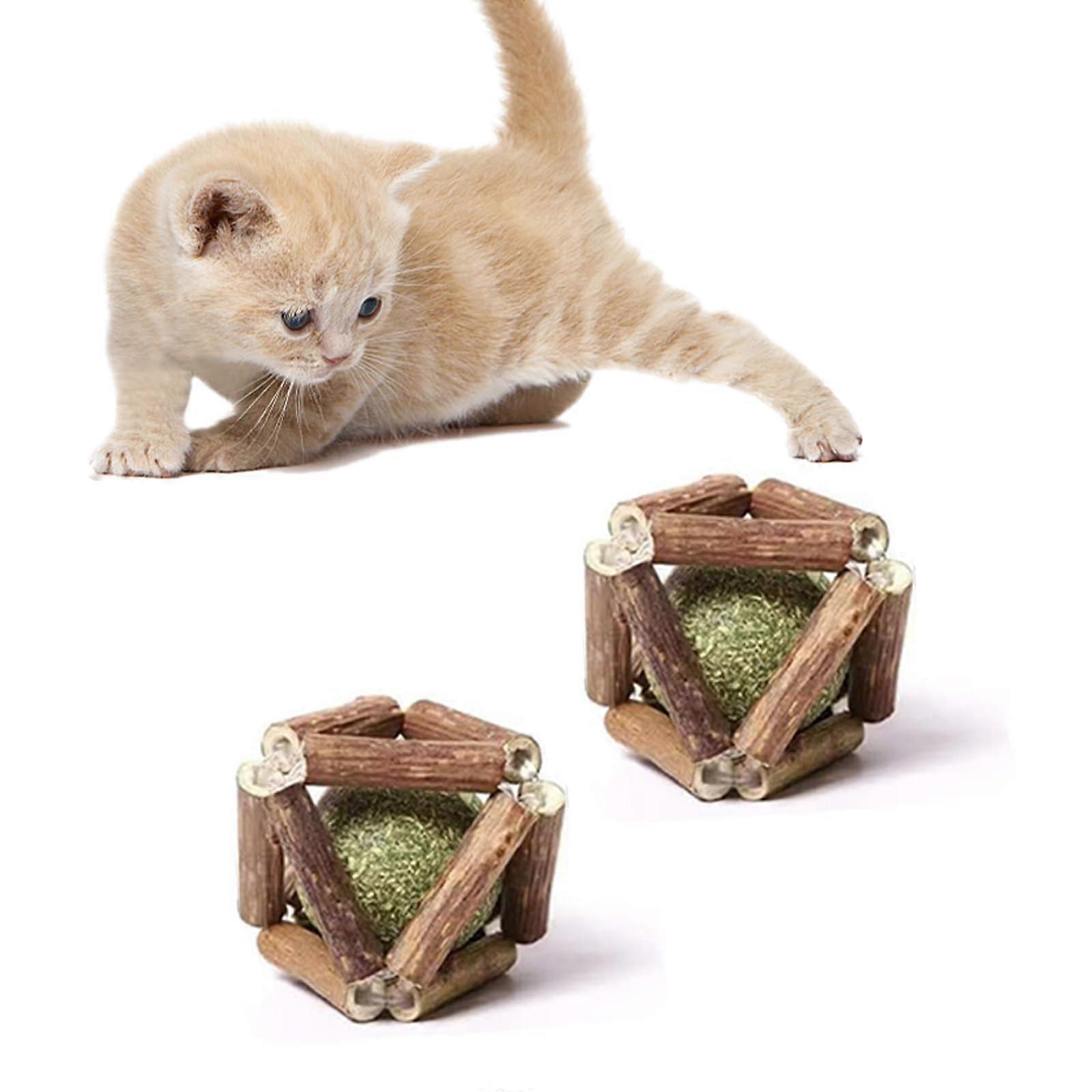 Catnip Ball for Cats, 2Pcs Cat Toys Natural Silvervine Stick Cage Ball ...
