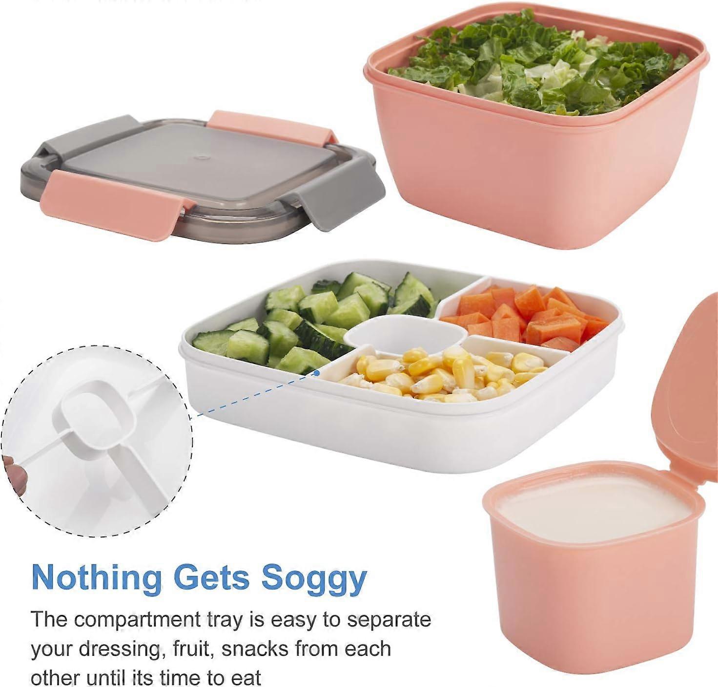Modern Design Salad Container, Portable Leakproof 52-Oz Large Capacity ...