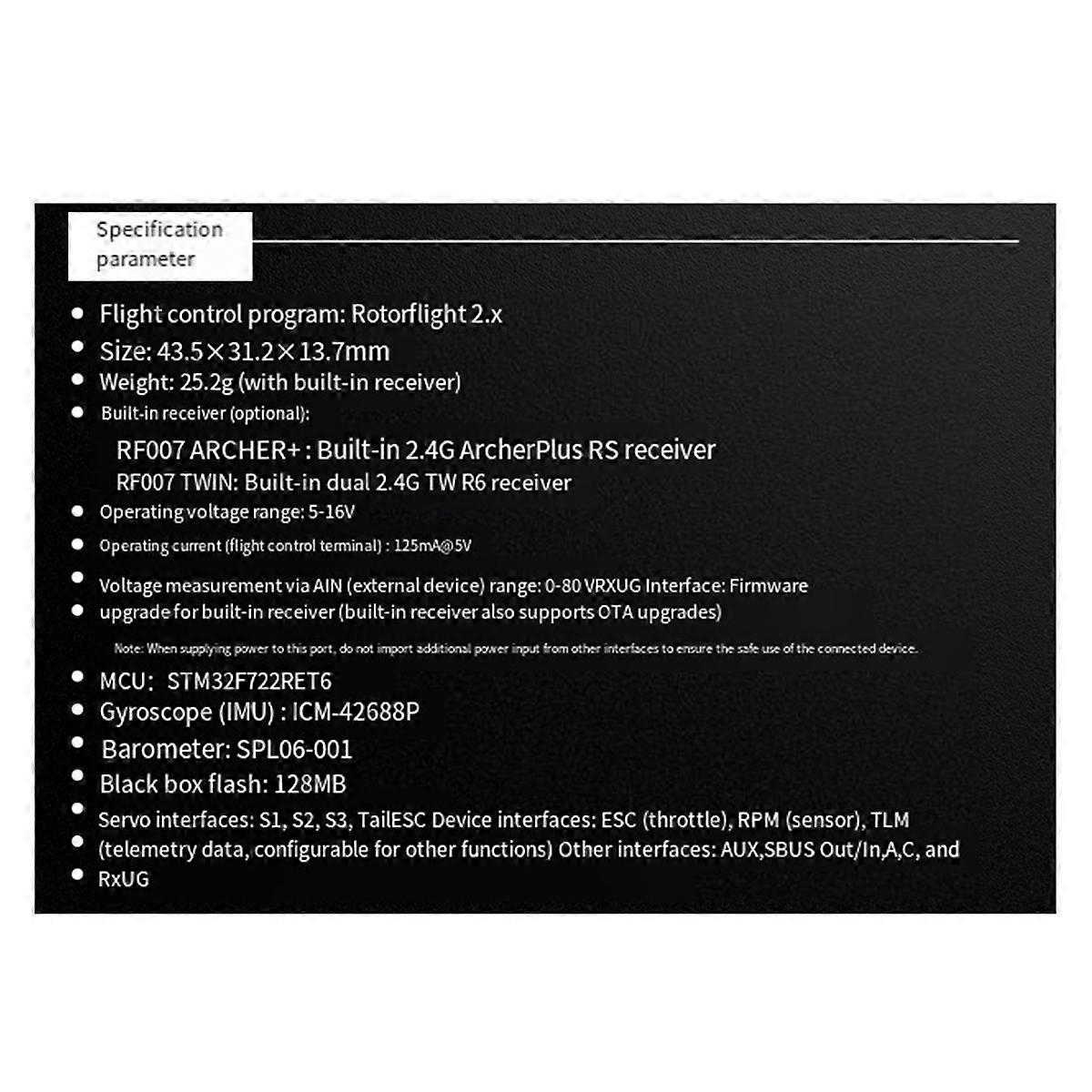 VANTAC RF007 FBL Helicopter Flight Control Module Stabilization System ...