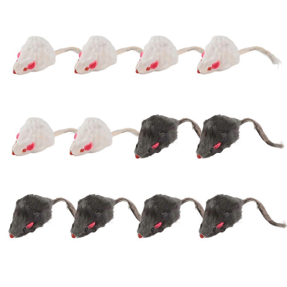 12Pcs False Mouse Cat Pet Toys Cat Long-Haired Tail Mice Sound Rattling ...