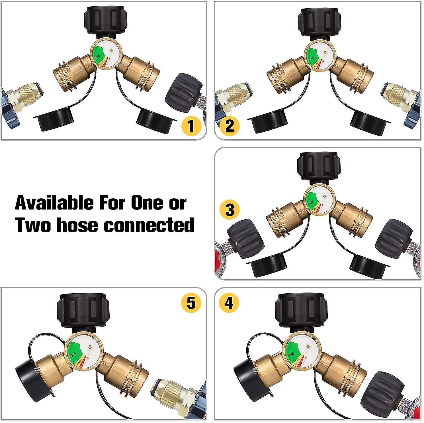 Propane Splitter, 2 Way Propane Tank Y Splitter Adapter With Gauge, Lp ...