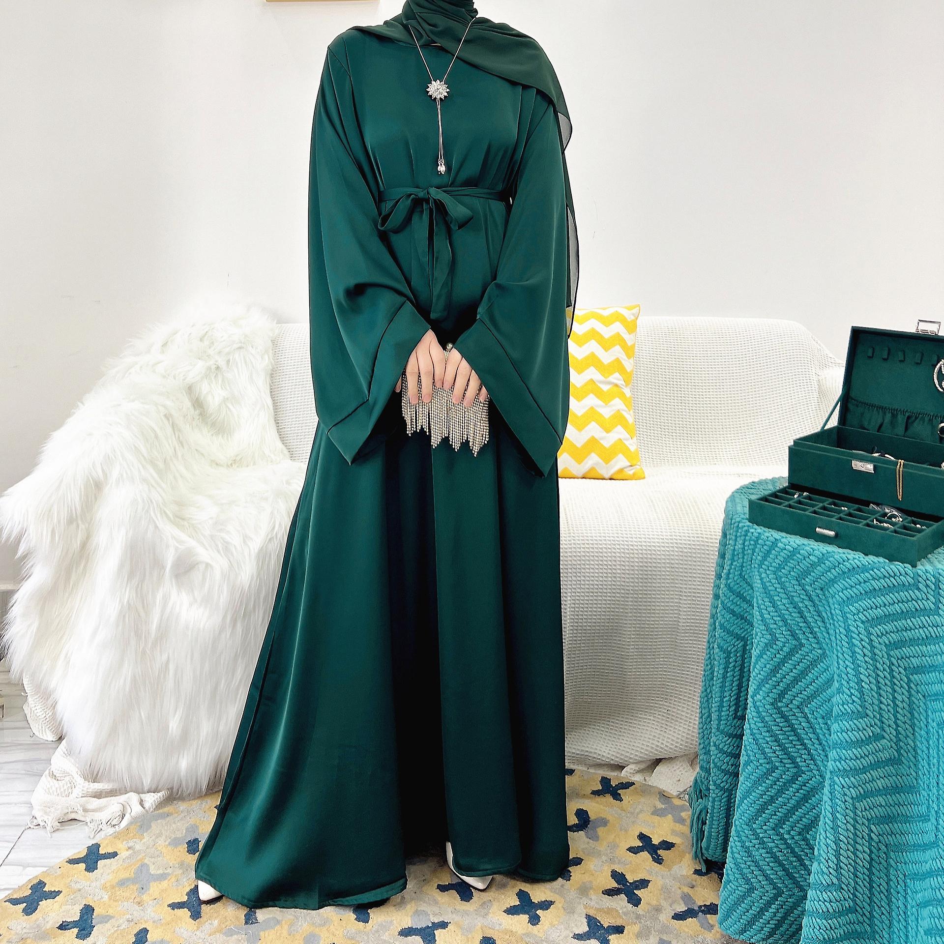 Muslim Dress Women Abaya Kaftan Dubai Eid Satin Hijab Abayas Caftan Marocain Evening Dresses ...