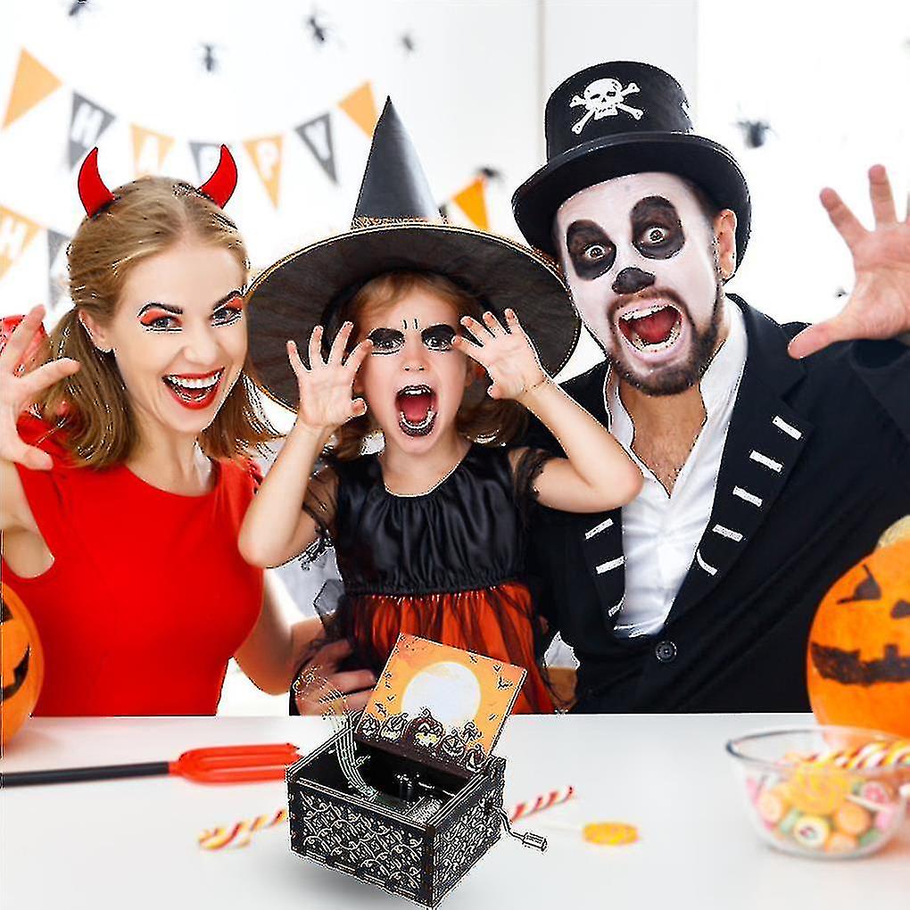 Halloween Music Box Hand Cranking Wooden Musical Box Gift For Kids ...