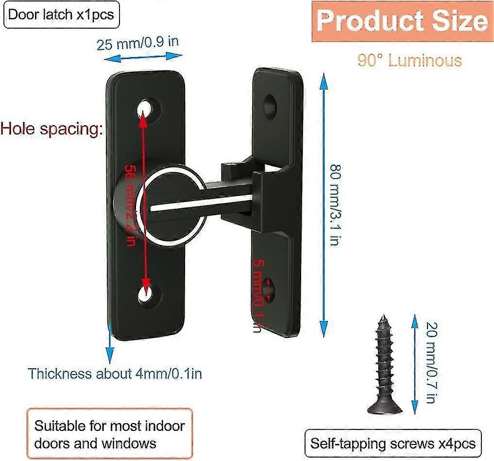 Bright Sliding Interior Door Latch Lock, 90 Swing Door Hook Latch, Anti ...