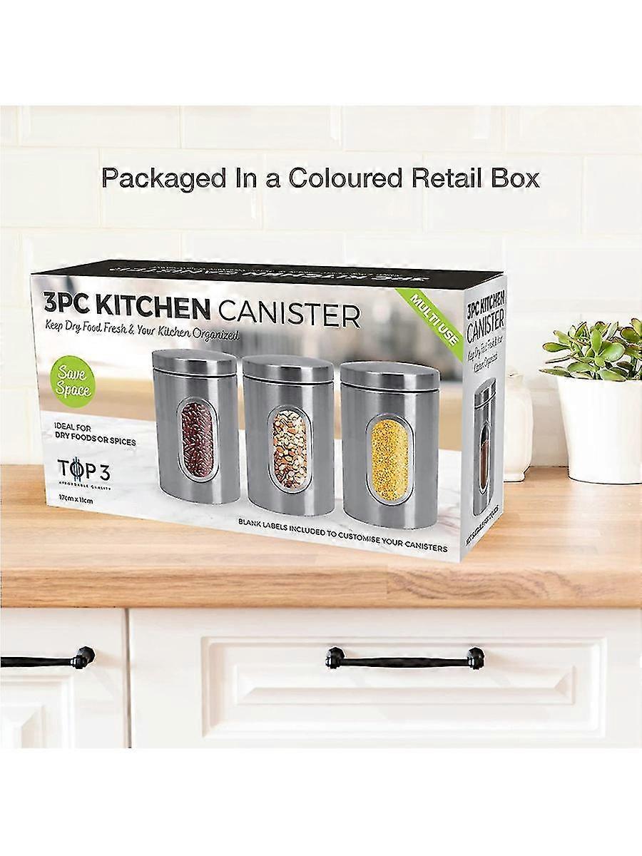 3 Piece Kitchen Canister Set Silver/YY | Fruugo UK