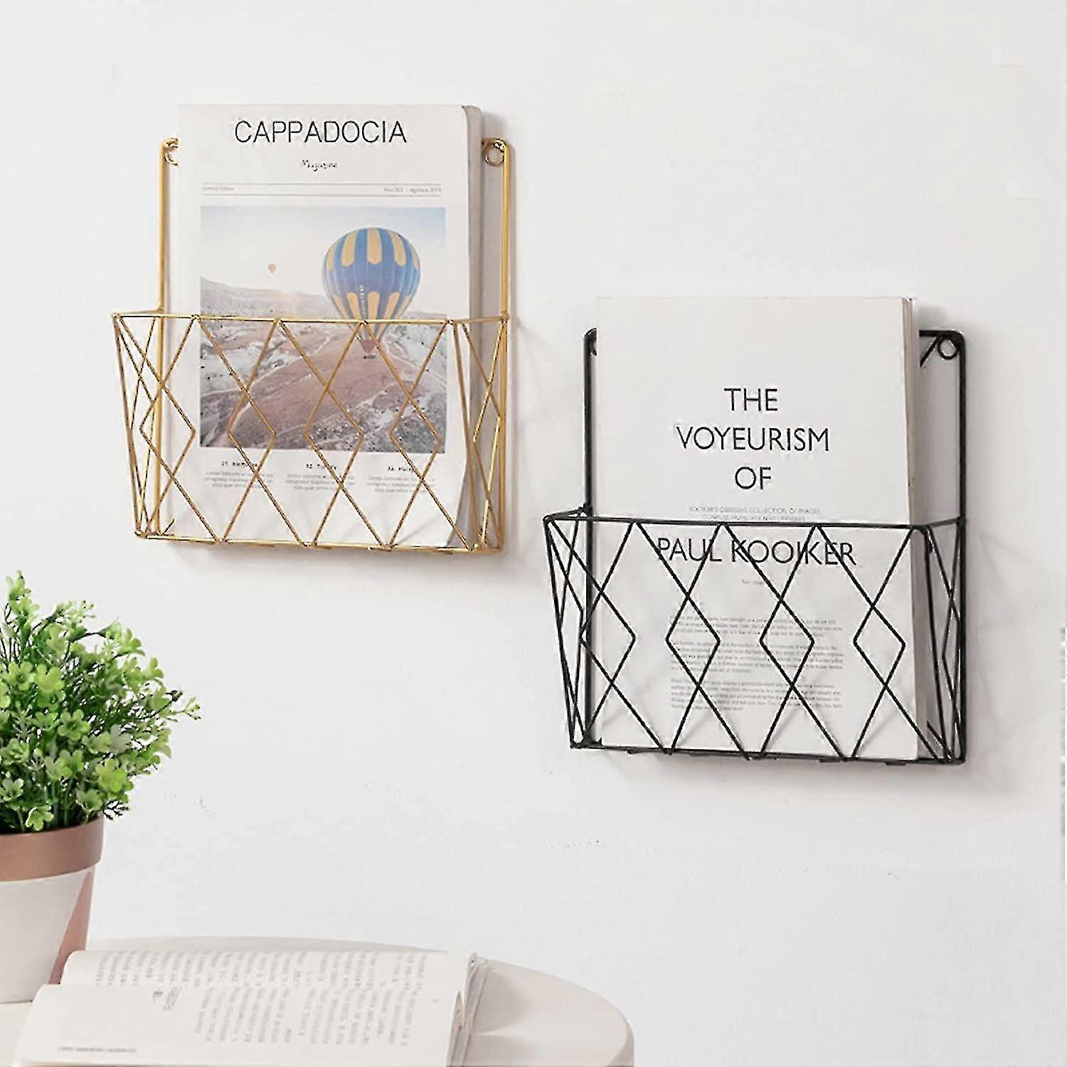 Metal Wall Mounted Magazine Rack, Newspaper Organizer Metal Wire Black ...