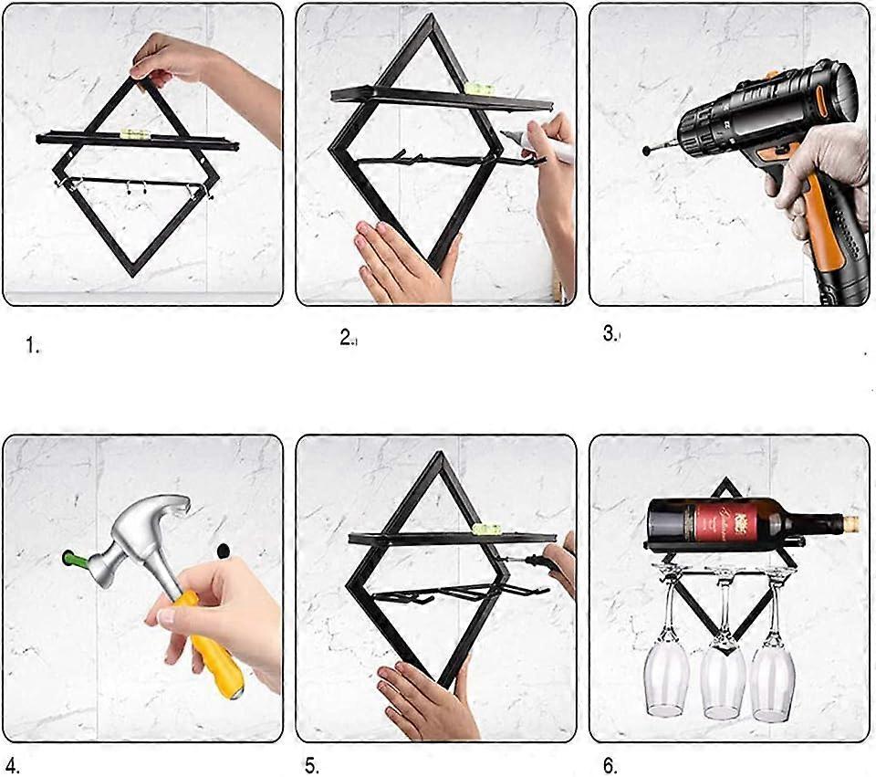 Metal Wall Mounted Wine Rack, Stemware Rack Holder, Wine Bottle Holder ...