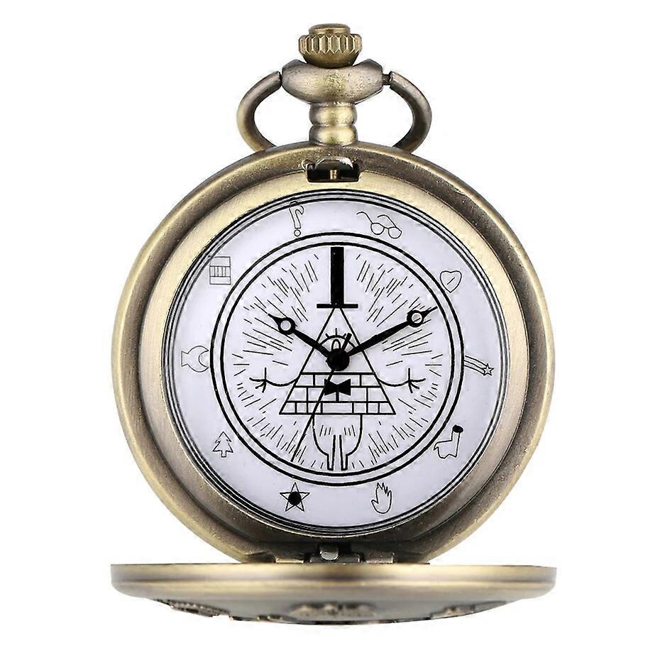 Gravity Fall Bill Cipher Time Gem Necklace Quartz Pocket Watch Weird ...