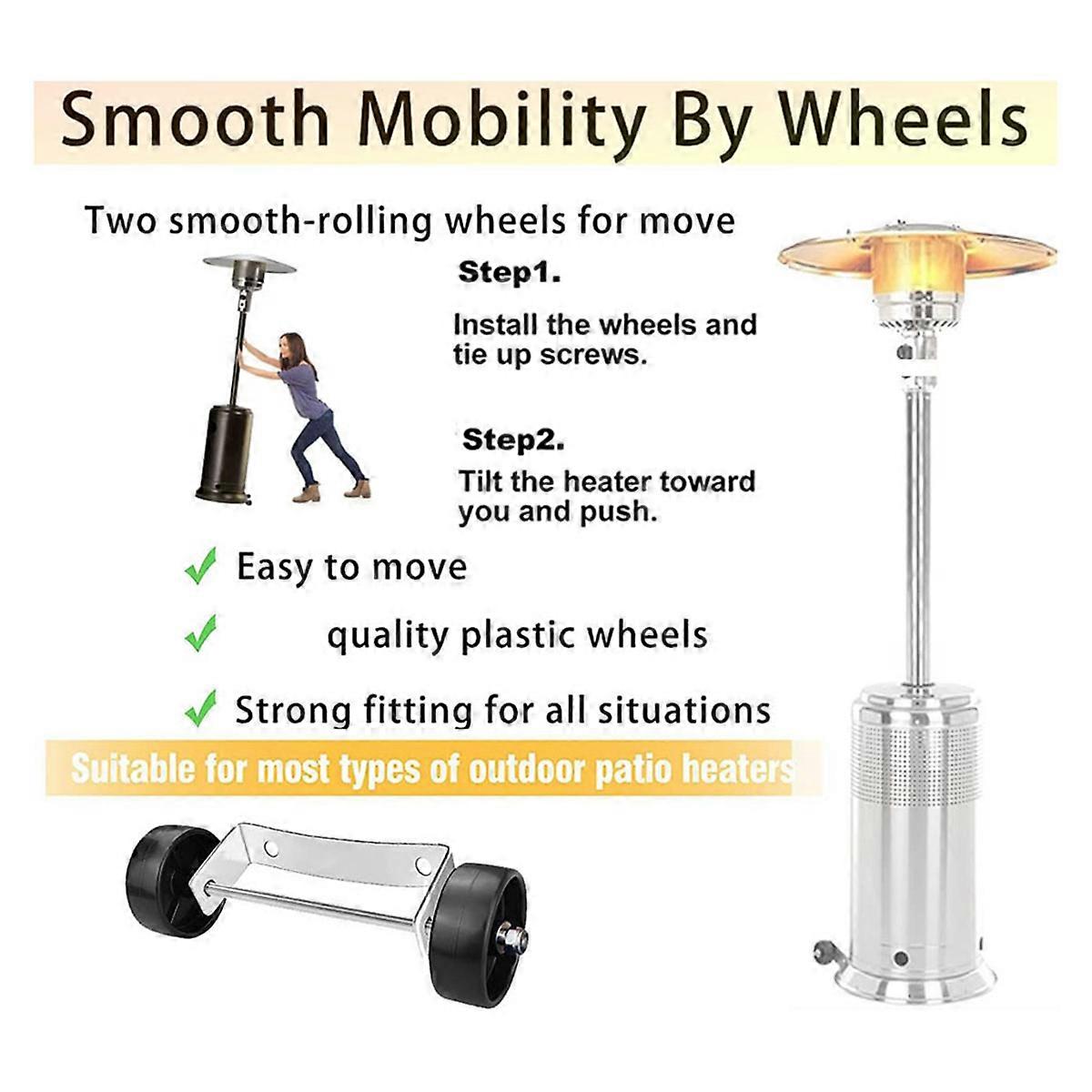 Universal Patio Heater Wheel Kit-Stainless Steel Silver Bracket + Black ...