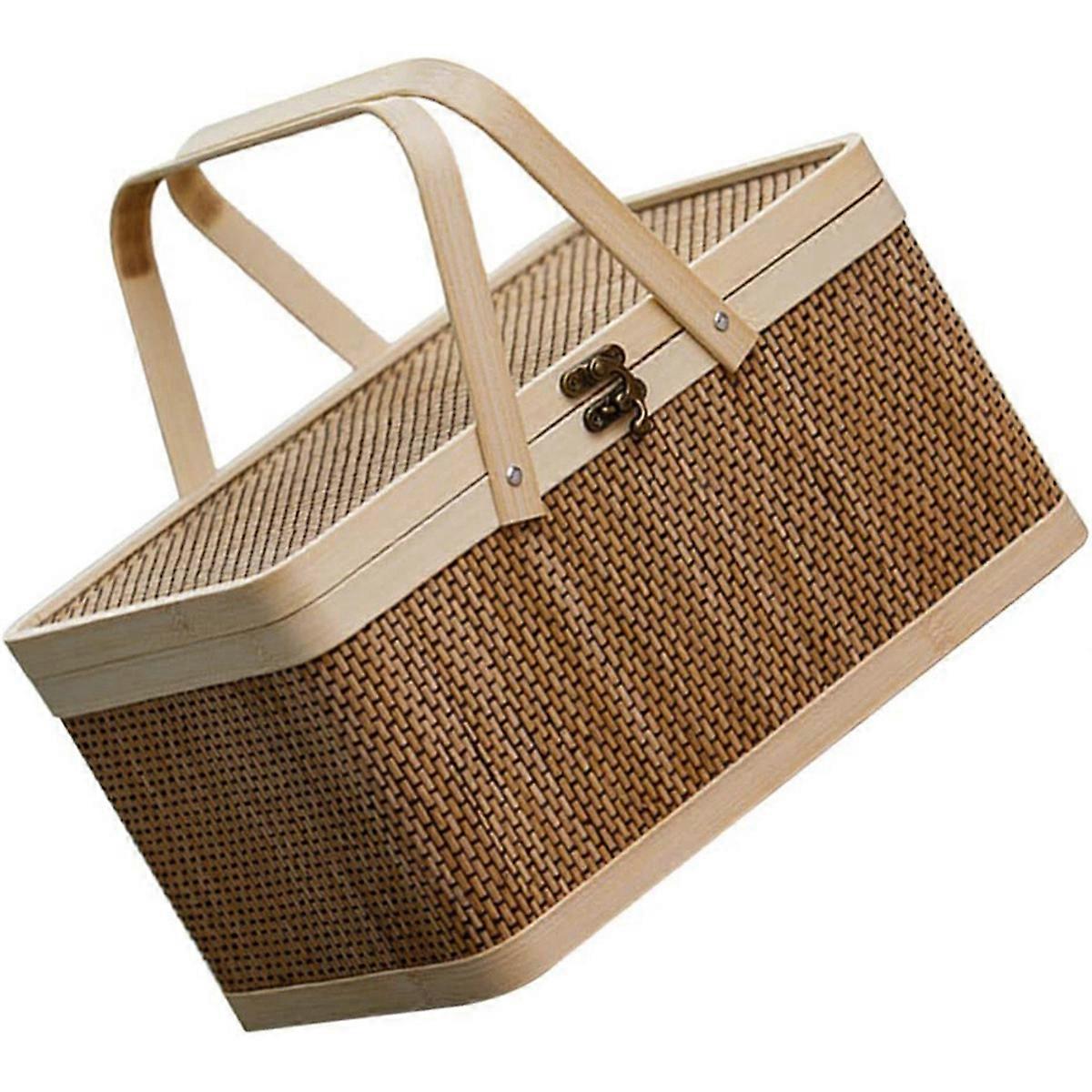 Bamboo Basket Natural -Friendly Woven Basket Bamboo Picnic Basket with ...