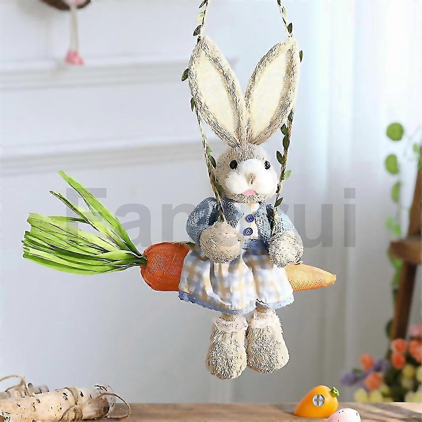 Easter Straw Bunny Figurine Straw On Carrot Swing | Fruugo UK