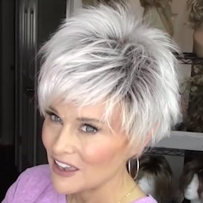 Women Natural Silver Grey Spiky Wig Synthetic Short Hair Wigs | Fruugo UK