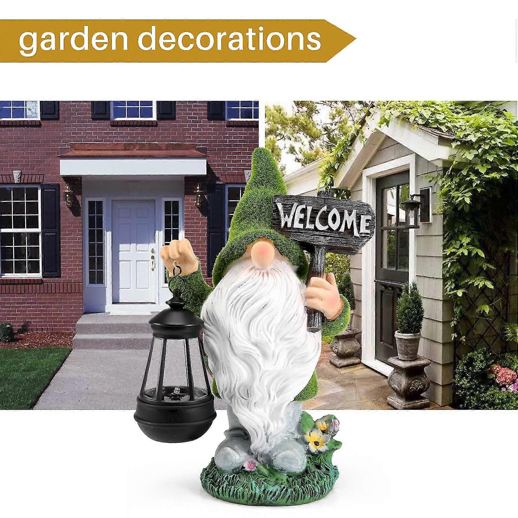 Flocking Gnome Solar Garden Statues Outdoor Decor Flocked Gnome With ...