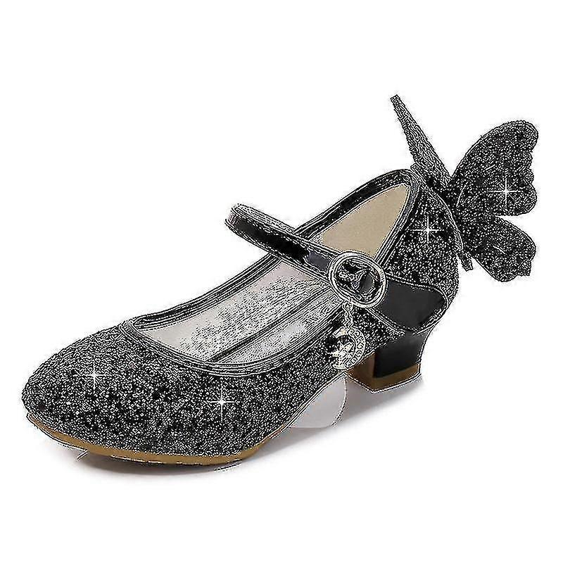 Kids Leather Shoes For Girls Princess Glitter Children High Heel Girls Shoes Butterfly 3d332 ...