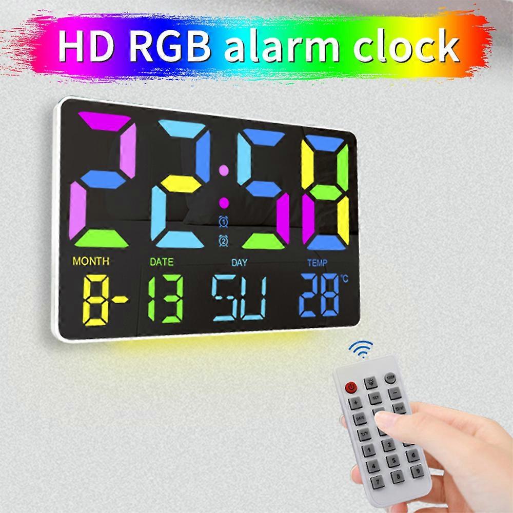 TS-5310 Digital RGB Wall Clock Large Screen Mirror Alarm Clock 5 Gear ...