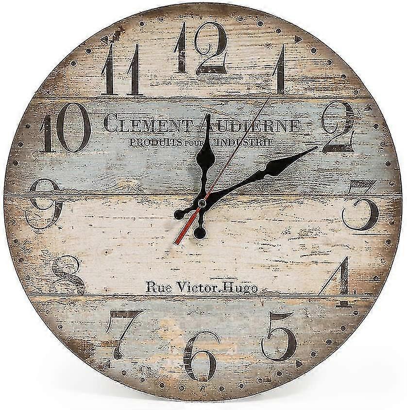 12 Inch Silent Vintage Wooden Round Wall Clock Arabic Numerals Vintage ...