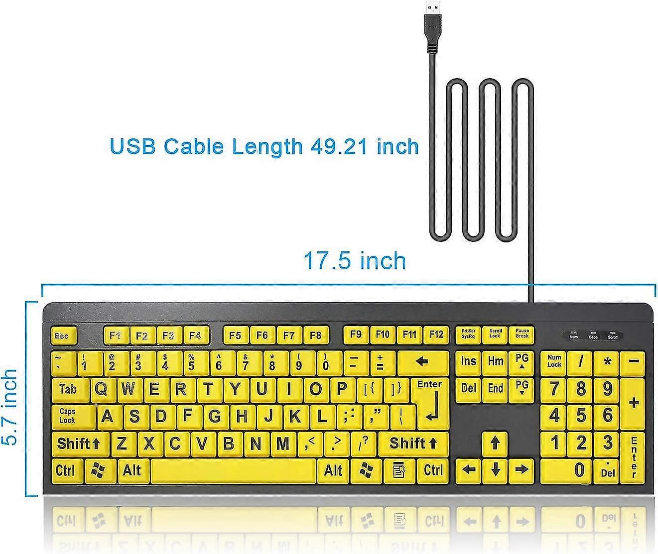 Large Print Computer Keyboard, Wired Usb High Contrast Keyboard With ...