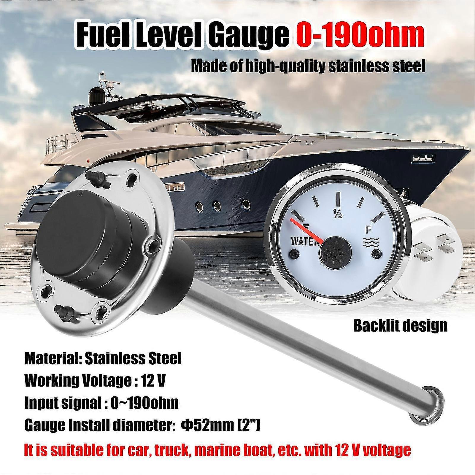 52mm Fuel Level Gauge 215mm Stainless Steel Fuel Level Sensor Water Level Gauge Meter 0-190ohm ...