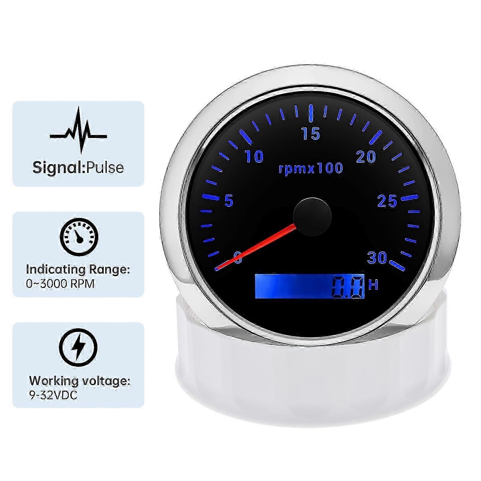 For Marine Vehicle Tachometer 85mm RPM Gauge with LCD Hour Meter 8000 ...