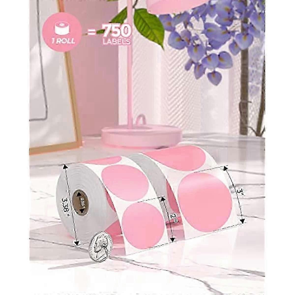 Munbyn Pink Thermal Sticker Labels - Self-adhesive Round Diy Labels For ...