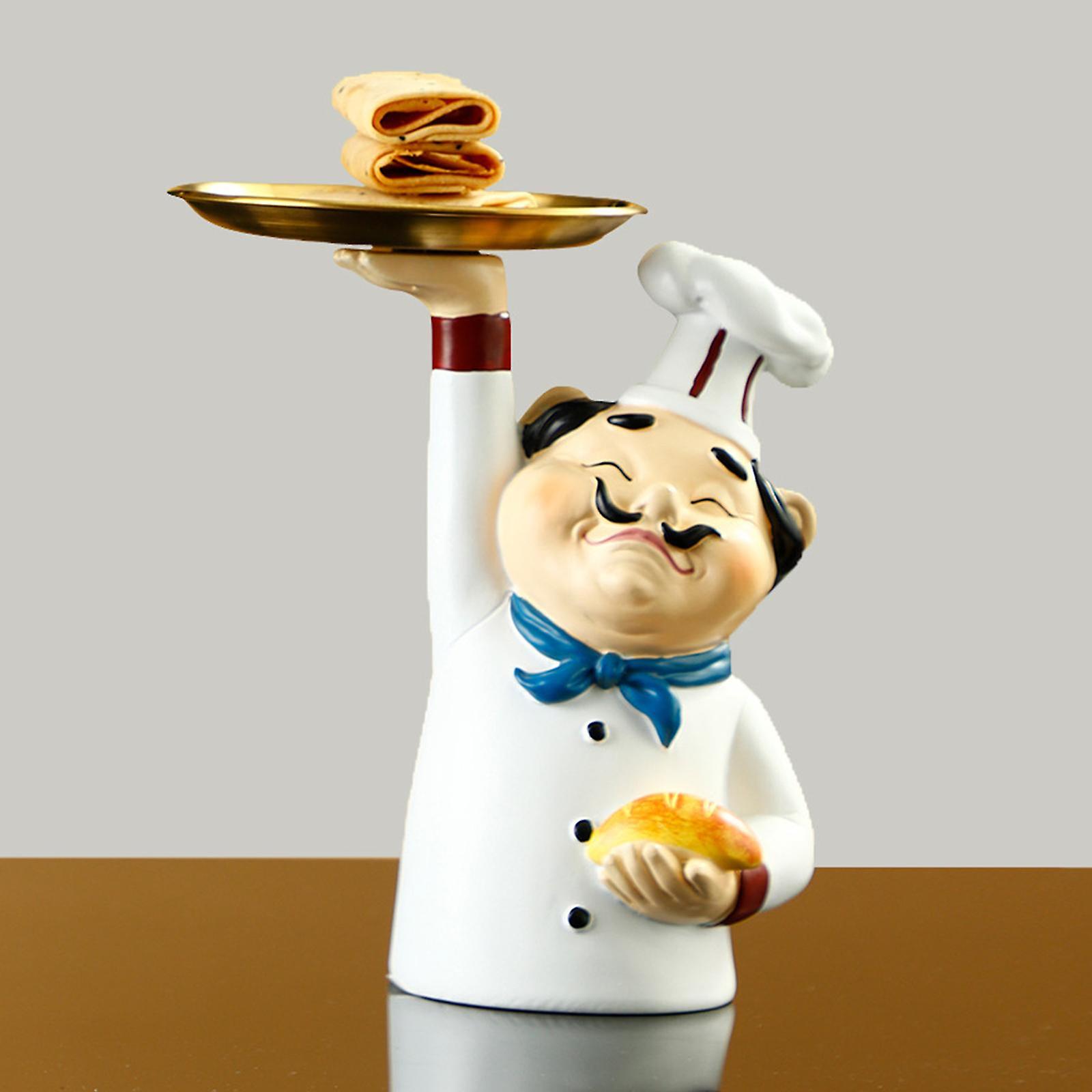 Chef Statue Cuisine Plateau de Service Porte-Vin Affichage Décor ...