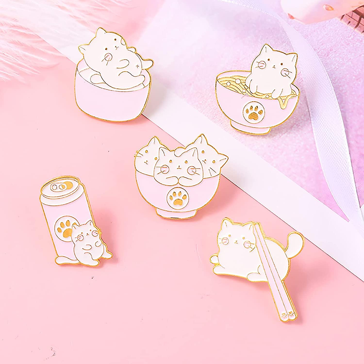 Pink Cat Enamel Pins for Women Girl Cute Animal Enamel Brooch Pins for ...