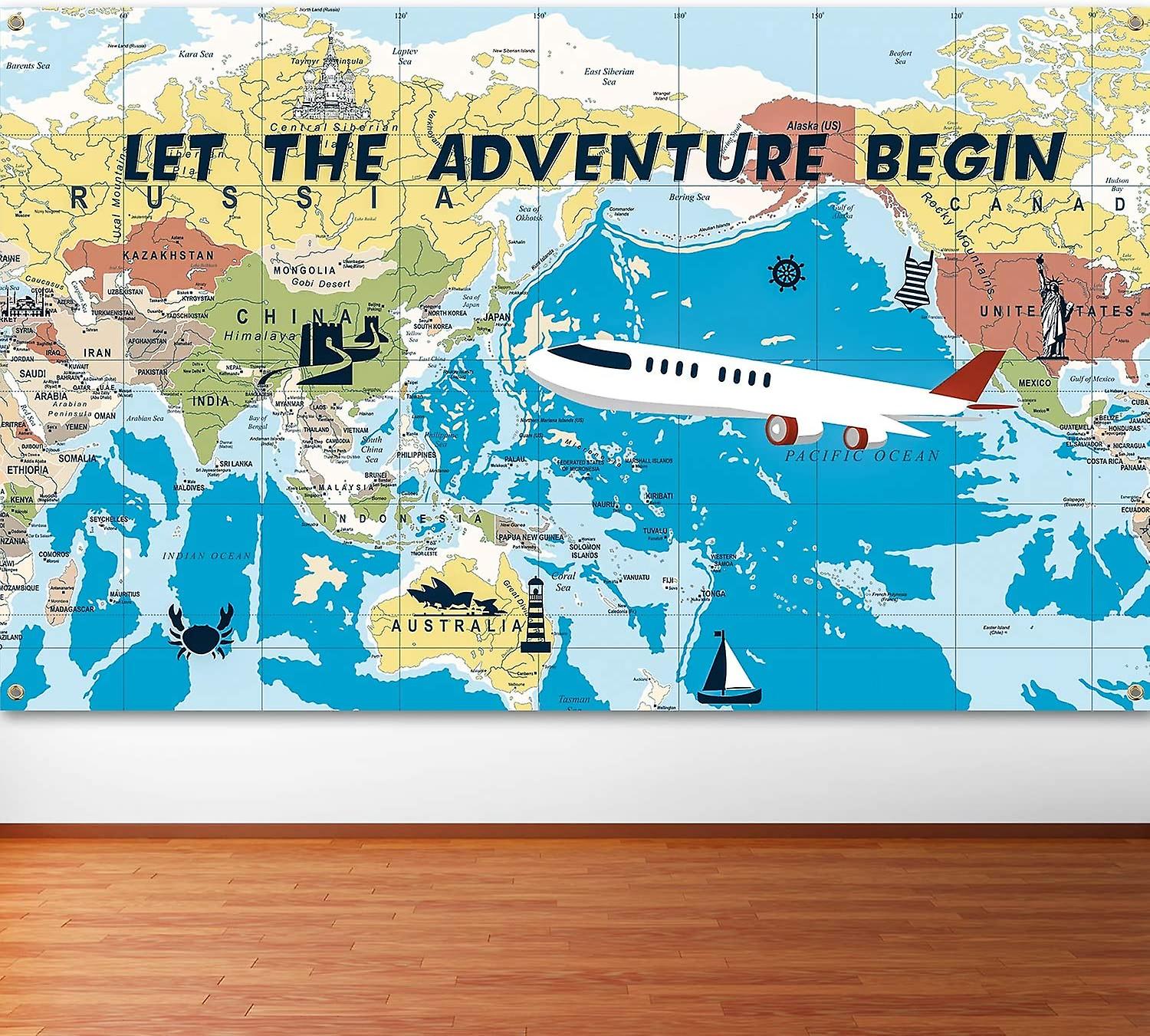 Adventure Awaits Backdrop Large Travel Theme Banner Decoration Let The ...