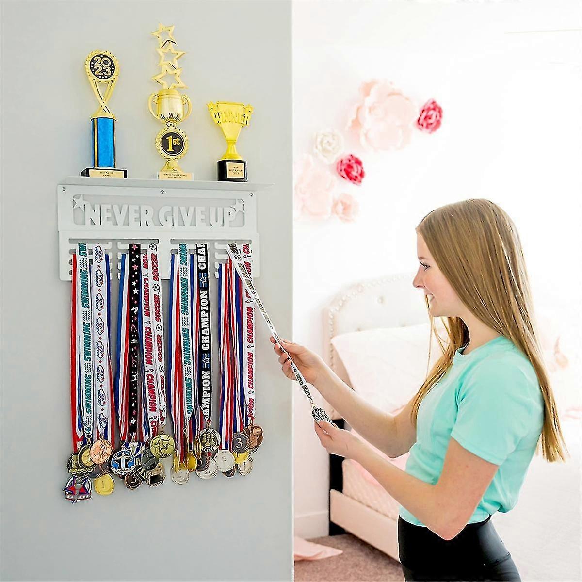 White Medal Hanger Display With Shelf - Easy Install Metal Award Rack ...