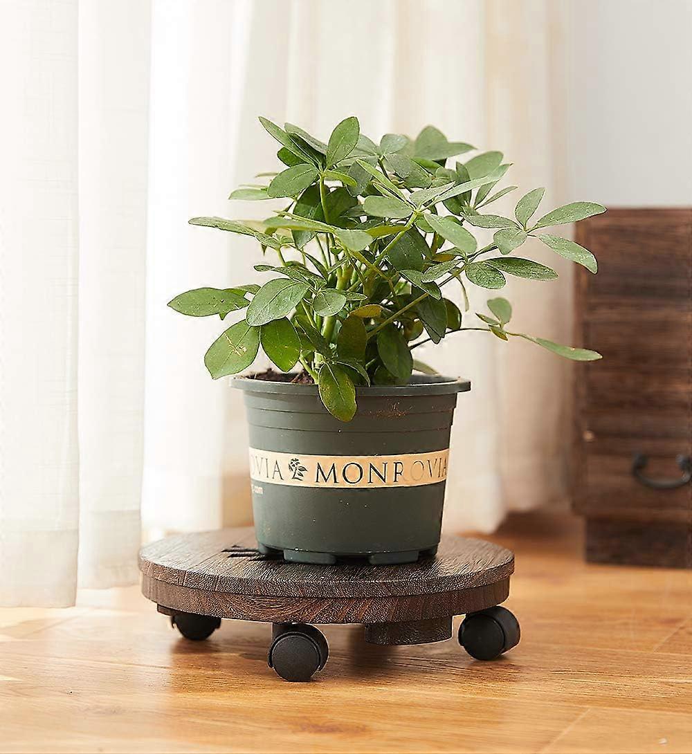 Wood Plant Caddy, Heavy Duty Rolling Planter Dolly with Rotating ...