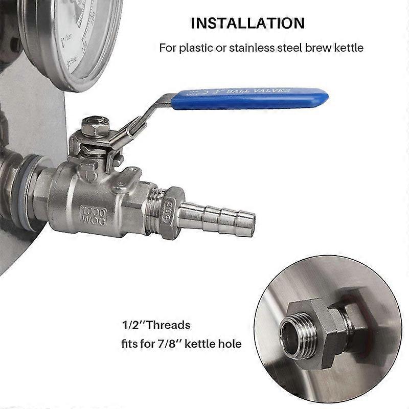 Beer Ball Valve,1/2 BSP Weldless Bulkhead Fitting with 12mm Barb ...