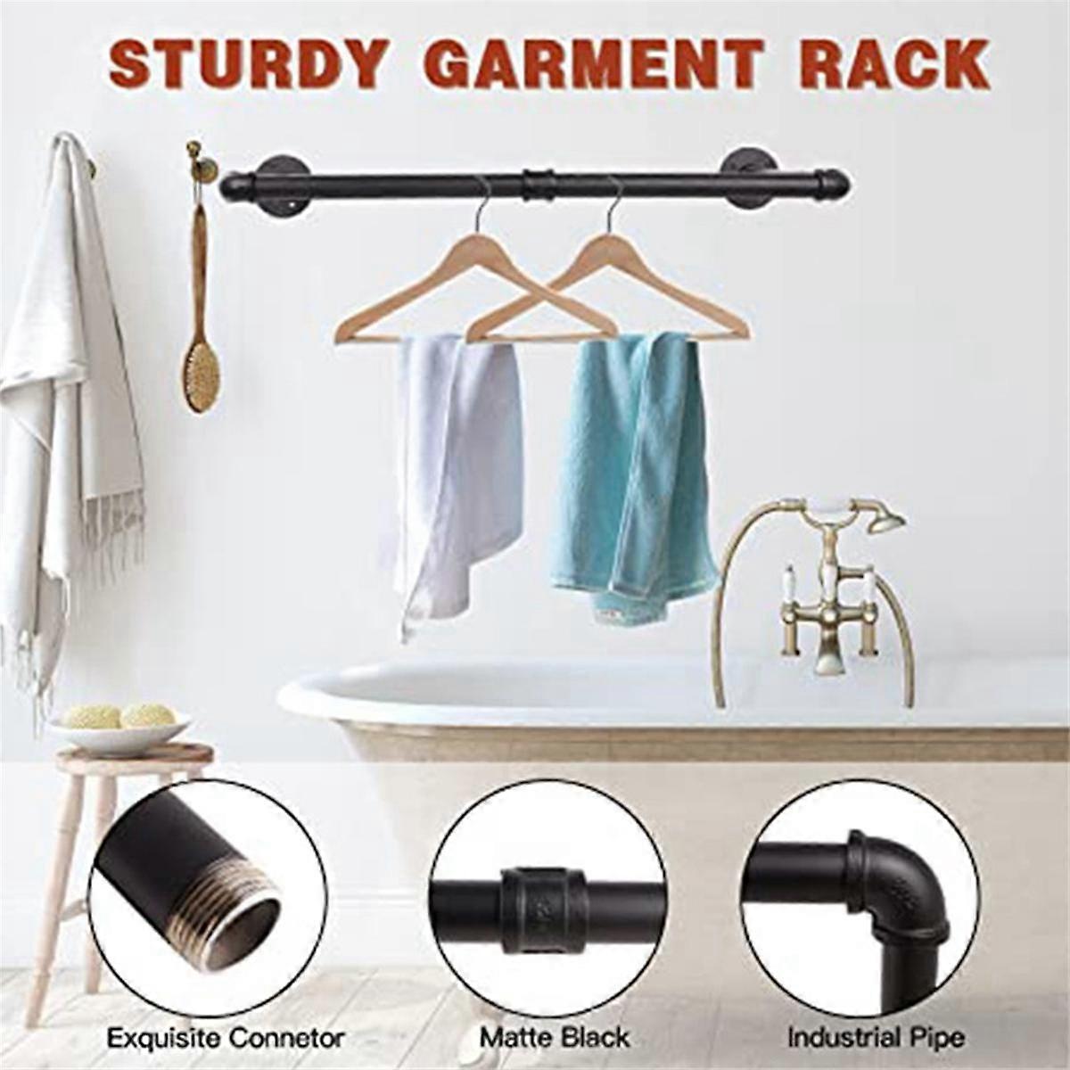 Industrial Pipe Clothes Rack Wall Mounted Heavy Duty Pipe Shelves for ...