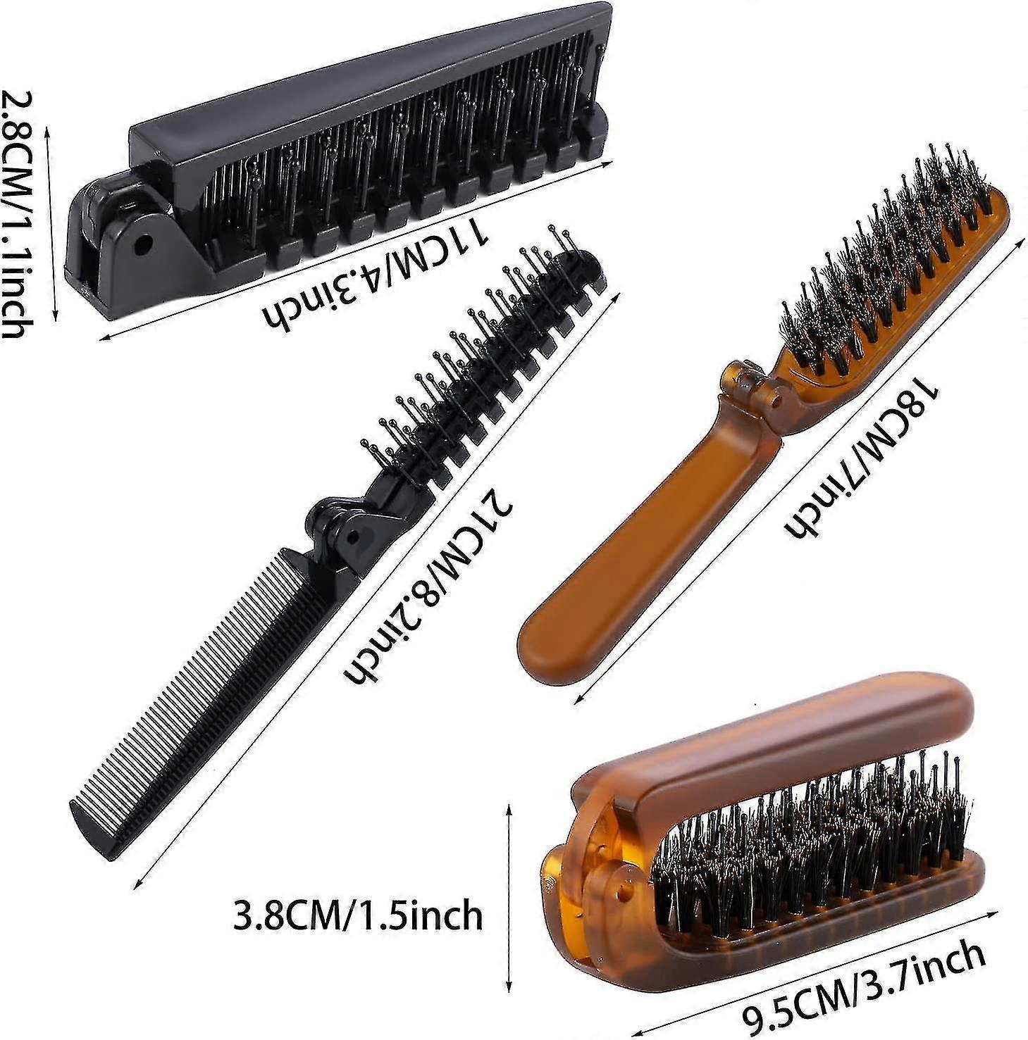 2 Pcs Folding Brush And Comb Set, Boar Bristle Hair Brush And Double ...