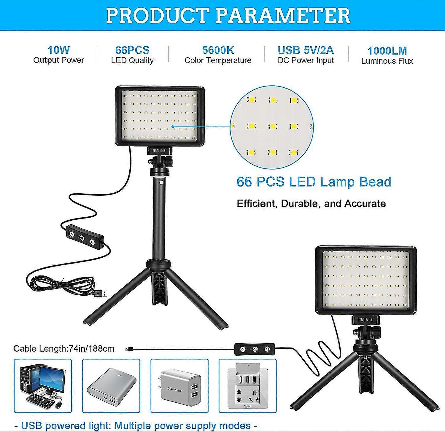 2-pak LED Video Lights, ściemnialny 5600k USB Video LED Panel Light z ...