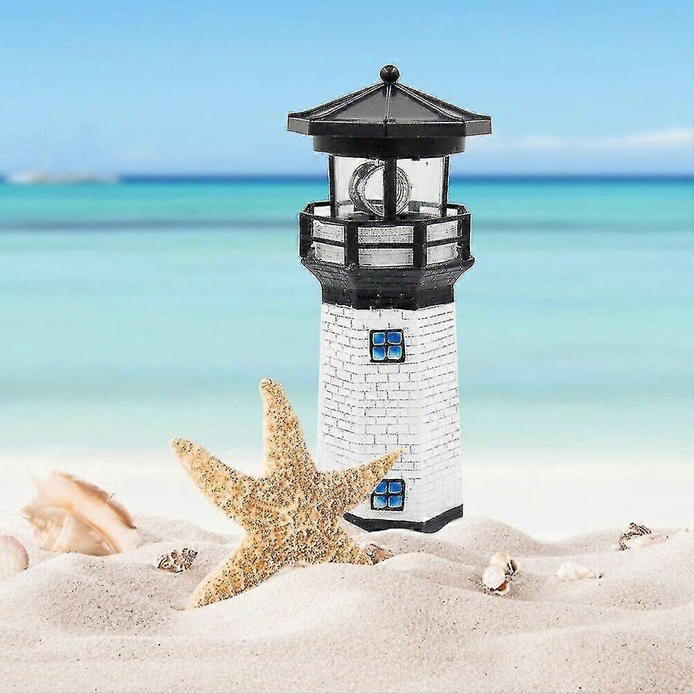 Led Solar Lighthouse Sensor Beacon Rotating Lamp Statue Garden Outdoor ...