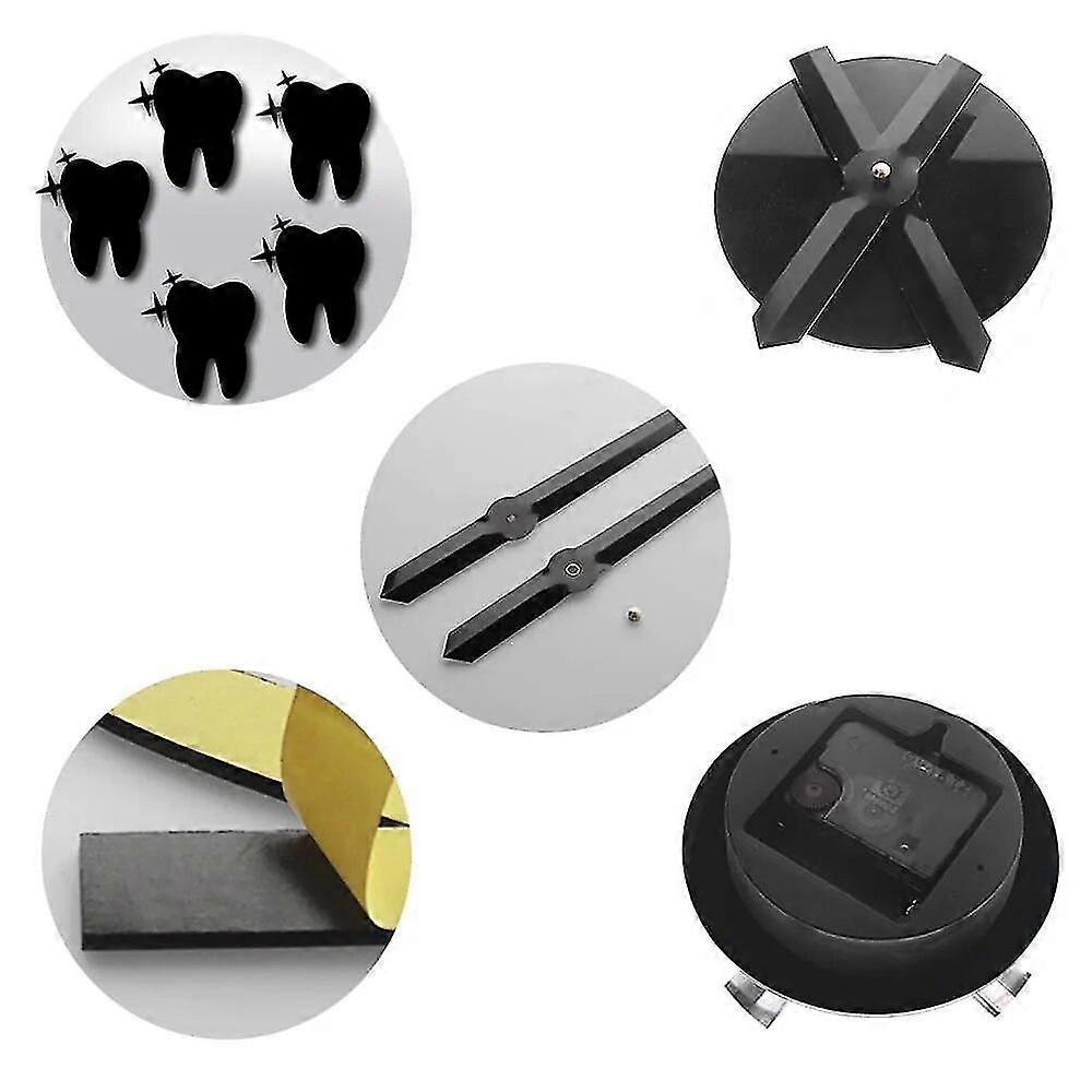 Contemporary Acrylic Mirror Effect Tooth 3d Diy Wall Clock Dentist ...