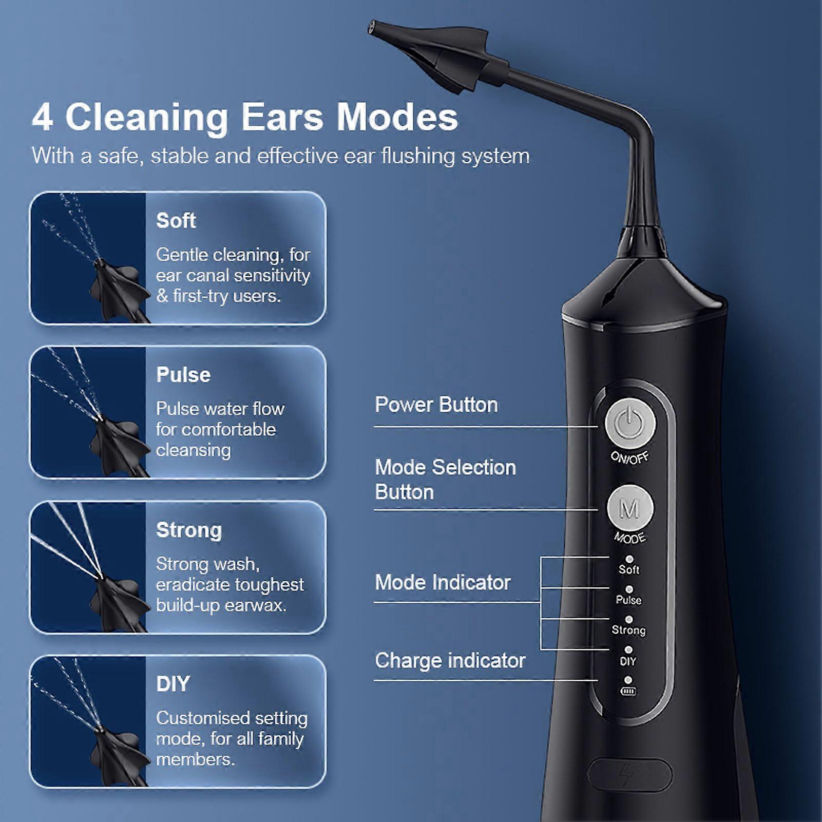 Water Powered Ear Cleaner IPX7 Waterproof 4 Cleaning Modes Portable ...