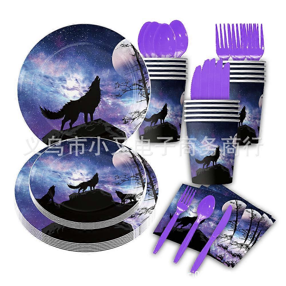 Wolf-themed birthday party tableware, decorations, paper plates, paper ...