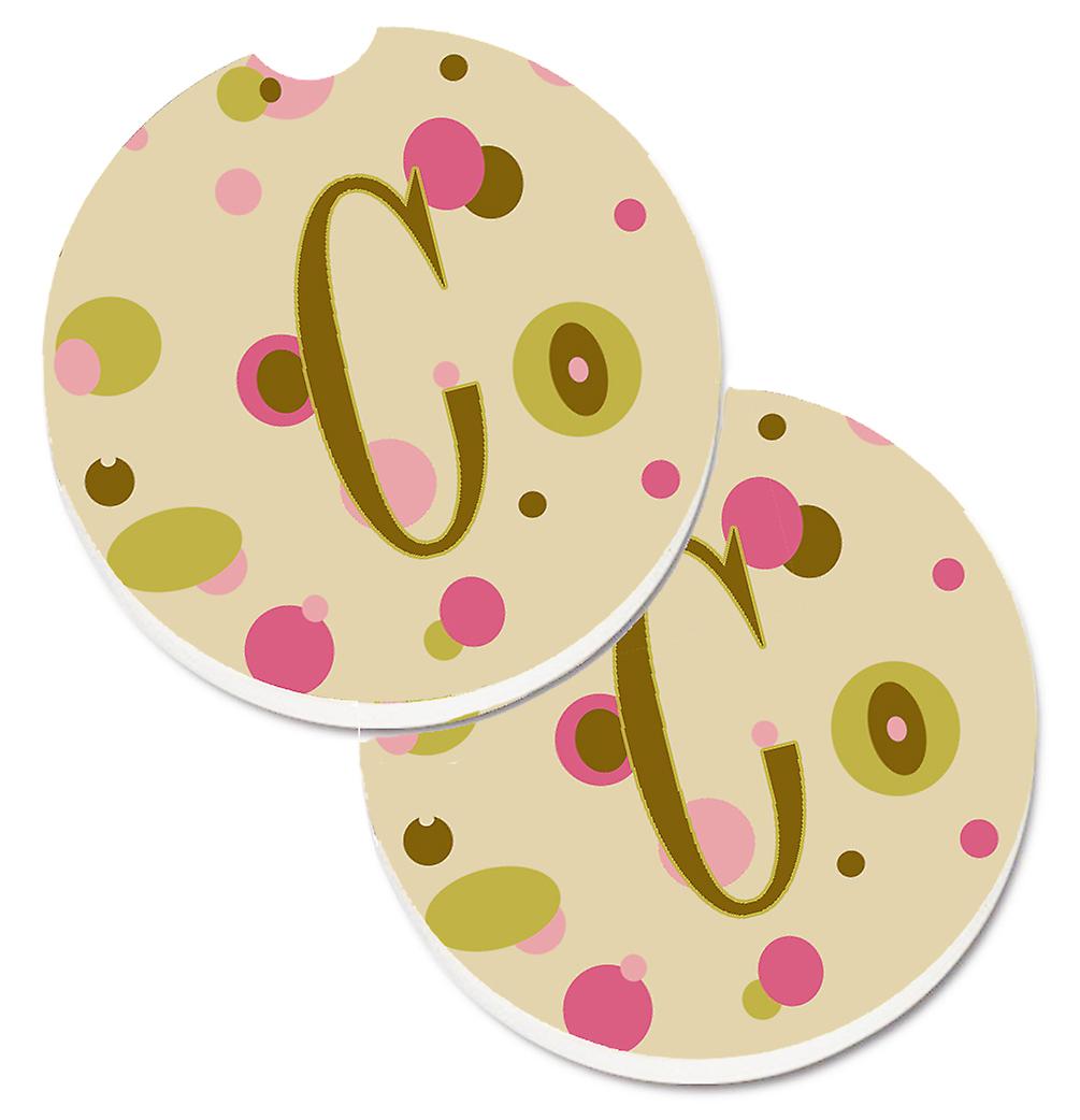 Letter C Initial Monogram - Tan Dots Set of 2 Cup Holder Car Coasters ...