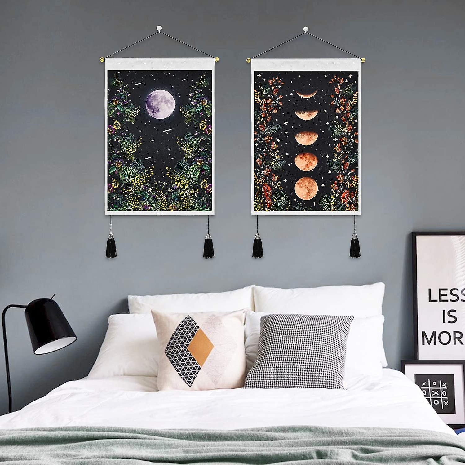 Other Wall Decor Set Of 2 Tapestry Moonlit Garden Tapestry, Moon Phases ...