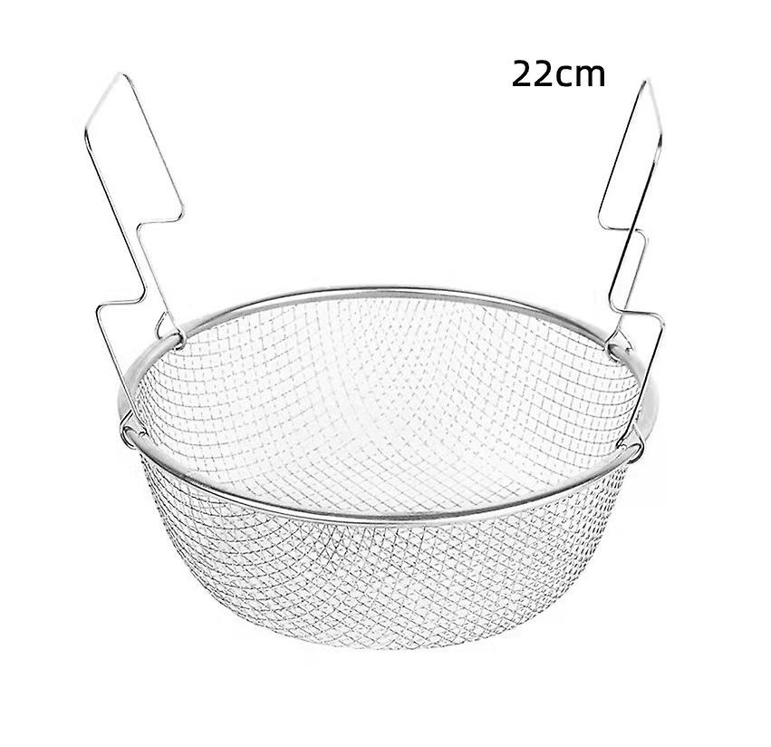 Round Frying Basket Stainless Steel Tin Chips Fryer Strainer Handle 18 ...