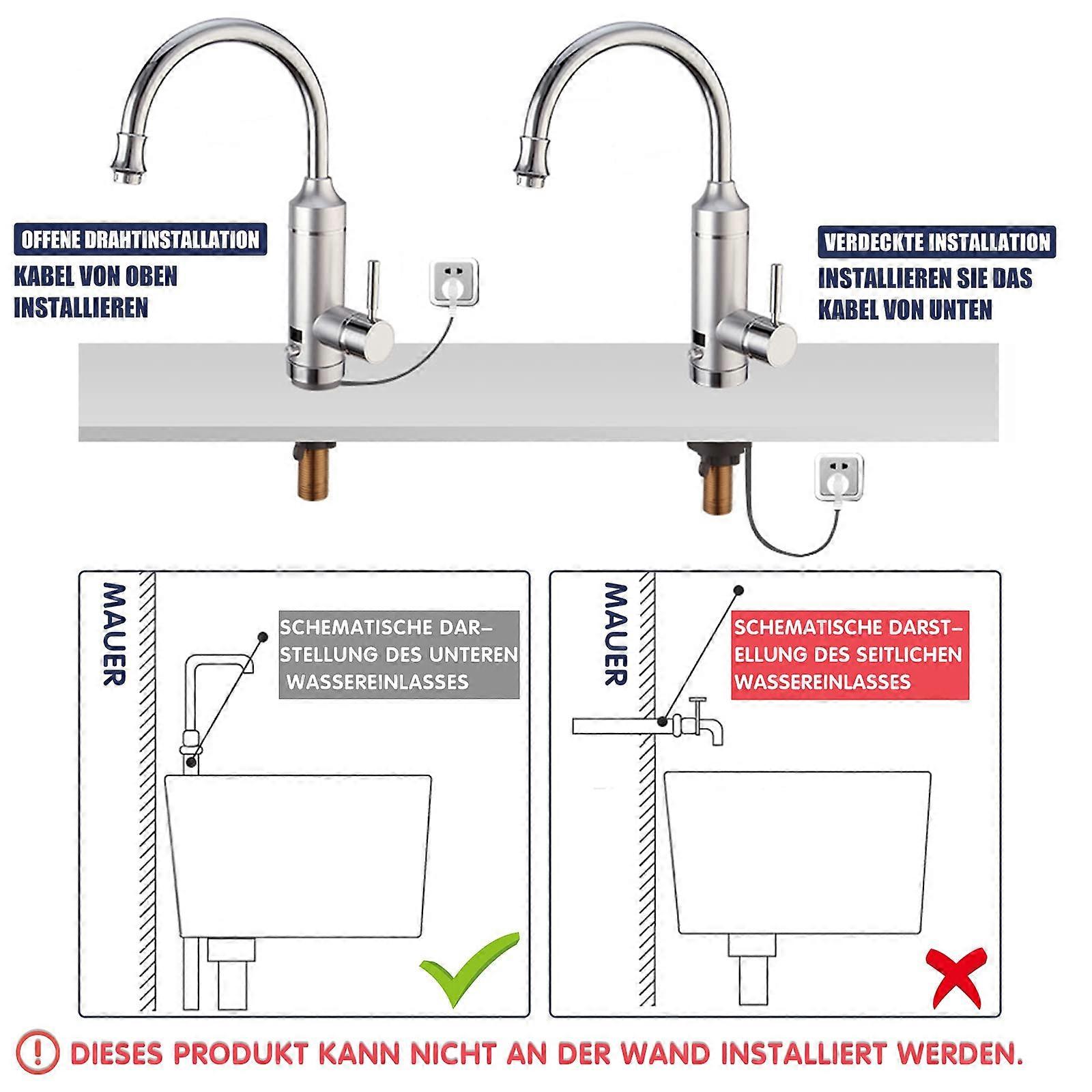 230V instantaneous water heater Stainless steel electric tap with ...