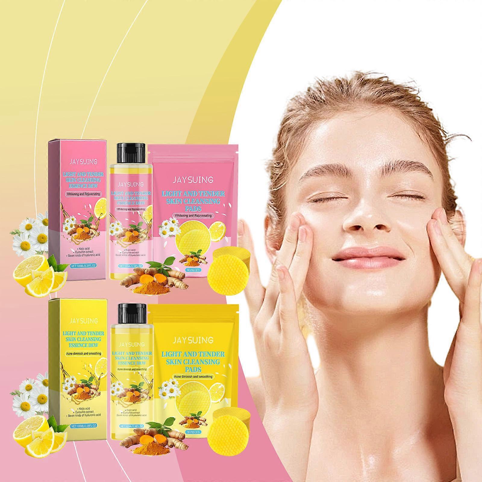 Turmeric Kojic Acid Cleansing Pads and Essence Dew Set, Light and Tender Skin Cleansing Pads and ...