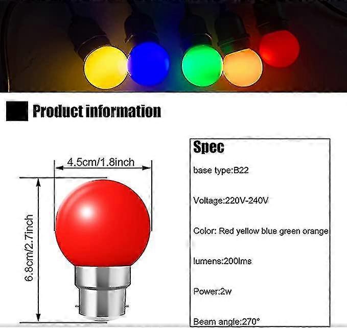 20x B22 Bayonet Cap LED Coloured Light Bulb Mini Globe Golfball Bulbs ...