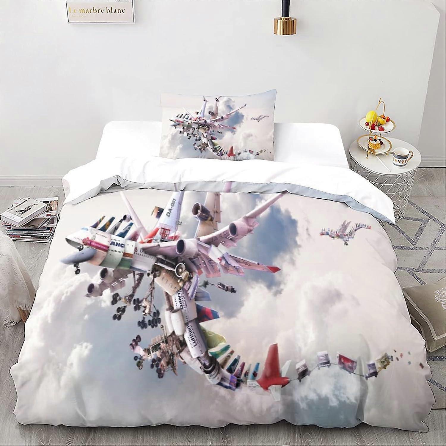 Airplane Aviation 3D Print Easy Quilt Covers Aircraft Runway Duvet ...