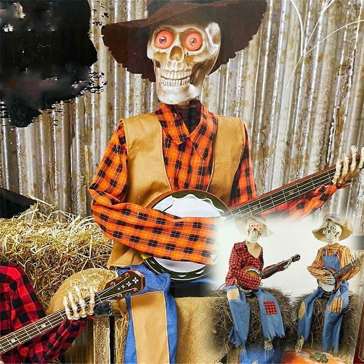 Funny Animated Duel Banjo Skeletons, 2023 Cowboy Skull Statue, Movable ...