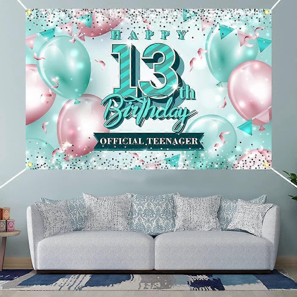 Happy 13th Birthday Backdrop Decorations Pink and Teal Glitter 13 Years ...