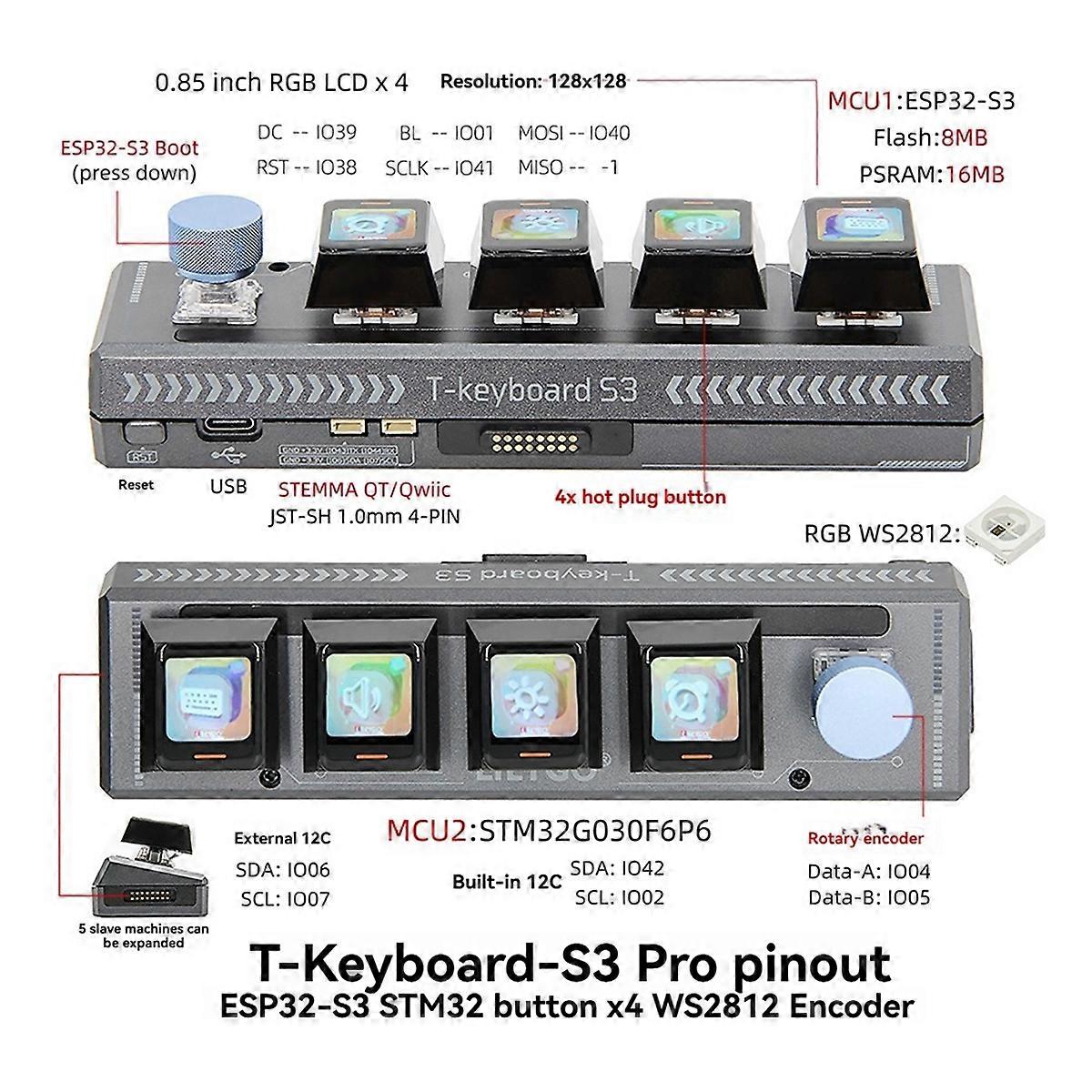 T-Keyboard-S3 Pro ESP32-S3 Keyboard Development Board 0.85-Inch LCD Button WiFi Bluetooth STM32 ...